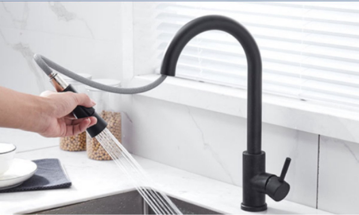 Keuken kraan - Keukenkraan met uittrekbare uitloop - Keukenkraan met sproeikop - Zwart | bol