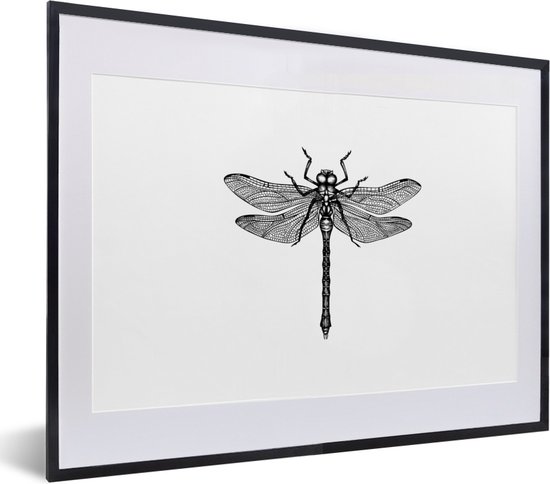 Fotolijst incl. Poster Zwart Wit- Libelle - Insecten - Retro - Zwart ...