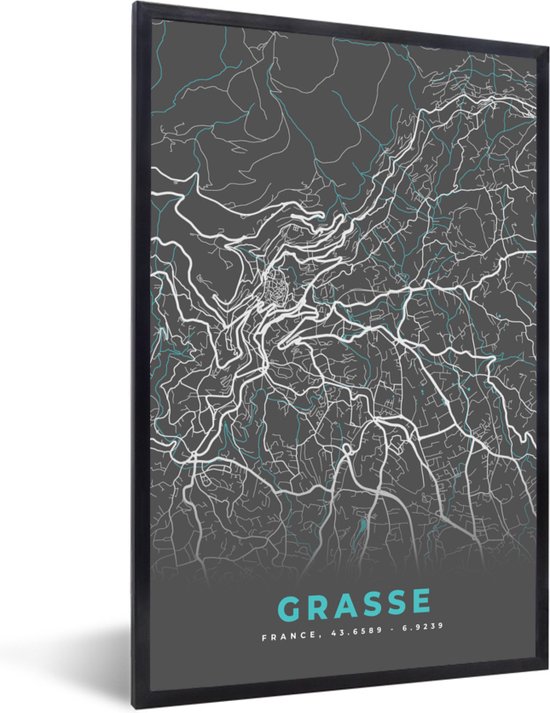 Fotolijst incl. Poster - Grasse - Frankrijk - Stadskaart - Plattegrond ...
