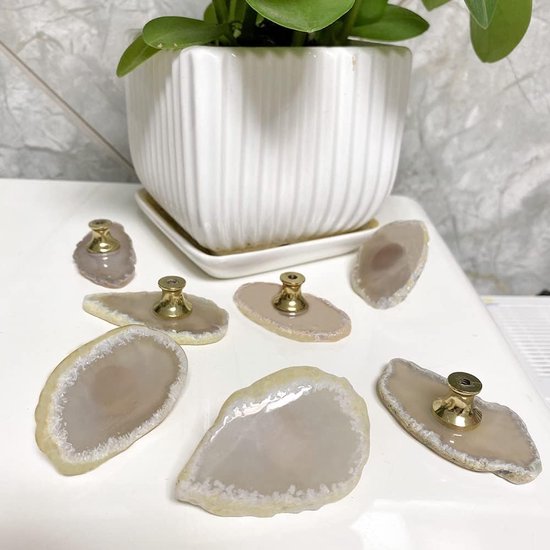 Set van 4 natuurlijke witte agaatknoppen, geode stenen schijfknoppen ...