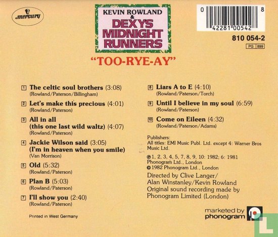"Too-Rye-Ay", Kevin Rowland | CD (album) | Muziek | bol
