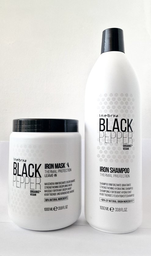 Inebrya BLACK PEPPER Duo Iron Shampoo 1000ml + Iron Mask 1000ml ...