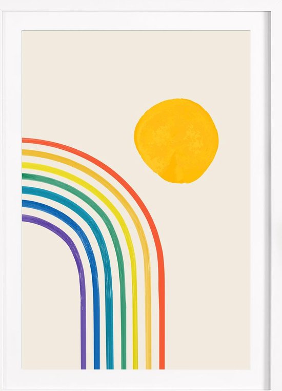 JUNIQE - Poster in premium houten lijst Happy -40x60 /Kleurrijk | bol