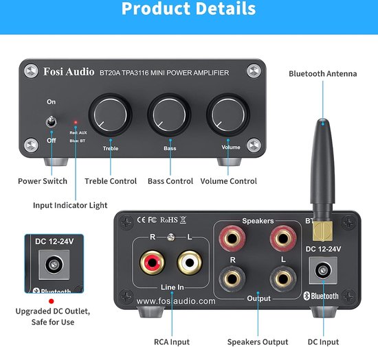 Equivera - Versterker Audio - HiFi Versterker - Bluetooth - Stereo ...
