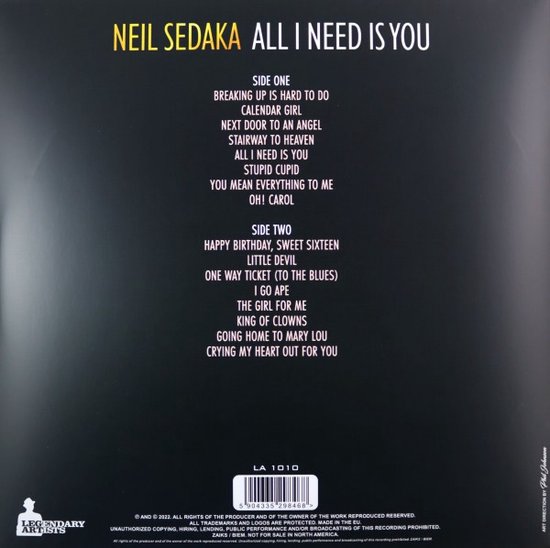 Neil Sedaka - All I Need Is You (LP), Neil Sedaka | Muziek | bol