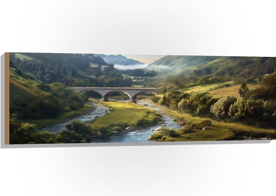 Hout - Rivier - Bergen - brug - Water - Stenen - Gras - Bomen - Wolken ...