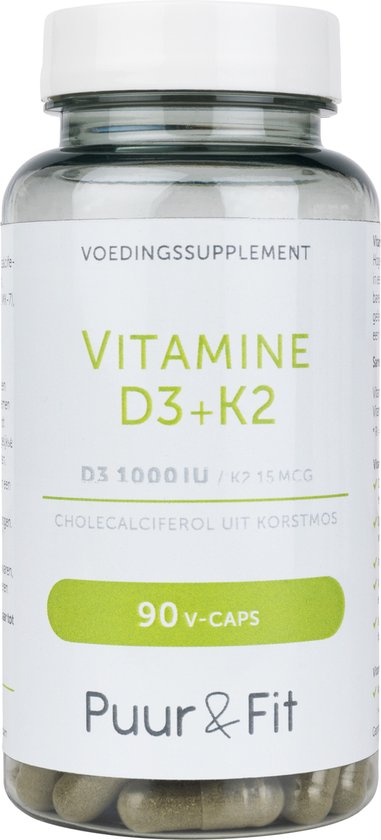 Vitamine D3 1000IU + K2 | vegan | 90 capsules | Puur & Fit | bol
