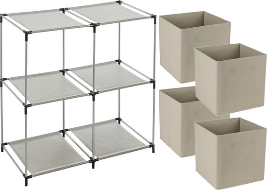 Opbergrek 2-laags - metaal - kunststof - grijs - 67 x 68 cm - incl. 4 ...