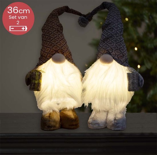Handgemaakt Gnomen-duo bruin/grijs met LED verlichting en cadeautje ...