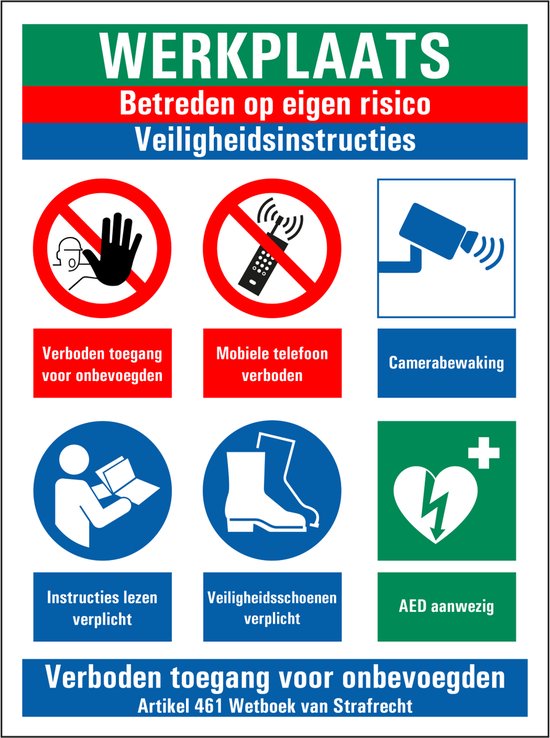 Werkplaats betreden op eigen risico bord 280 x 210 mm | bol