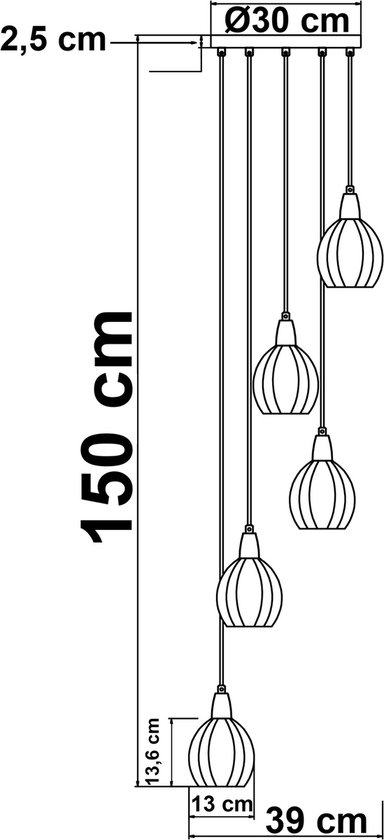 Design hanglamp met smoke grijs glas 5-lichts - Boise | bol