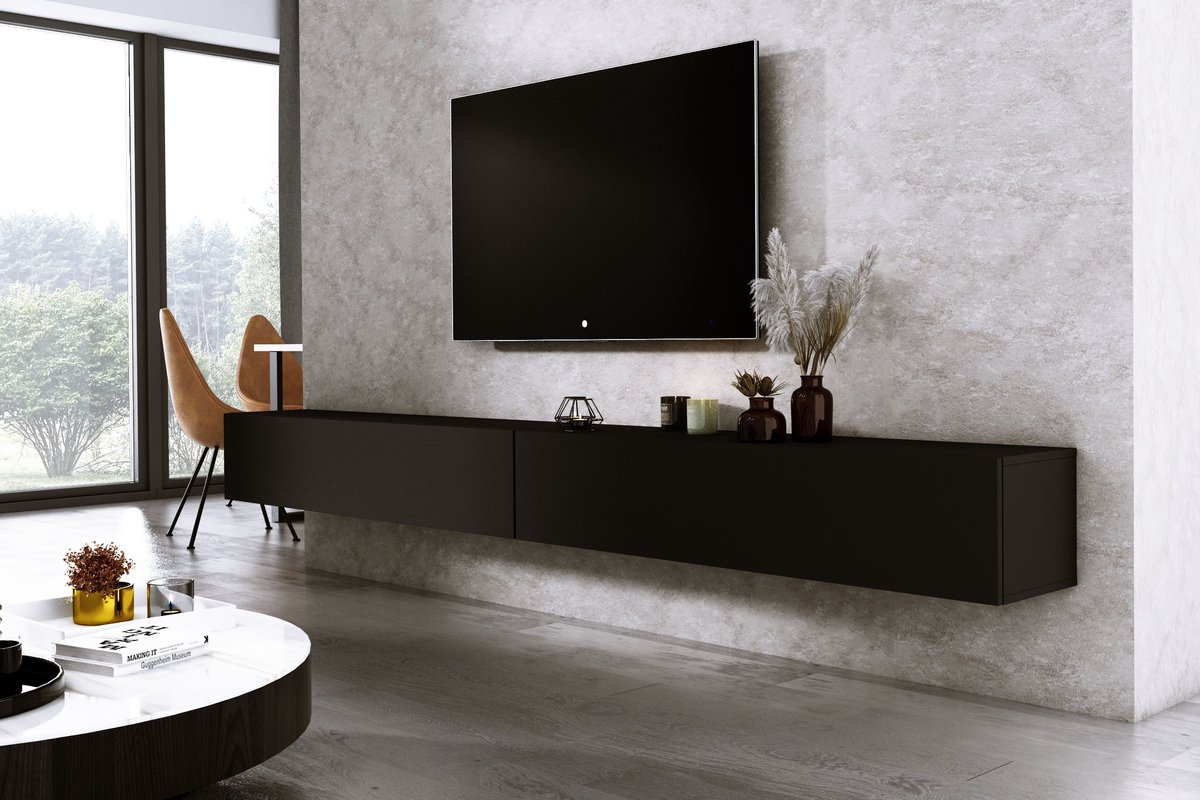 Meubel Square - TV meubel DIAMOND - Mat Zwart - 300cm (2x150cm ...