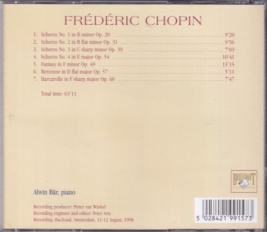 Scherzi - Frederic Chopin - Alwin Bär (piano), Alwin Bar | Muziek | bol