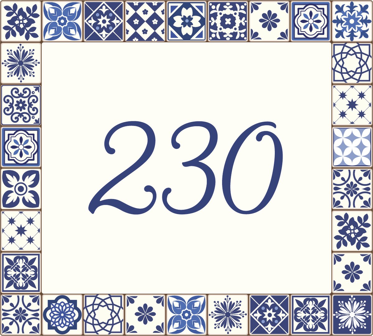 Huisnummerbord nummer 230 | Huisnummer 230 |Geblokt delfts blauw ...