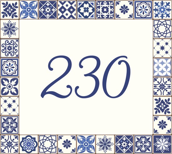 Huisnummerbord nummer 230 | Huisnummer 230 |Geblokt delfts blauw ...