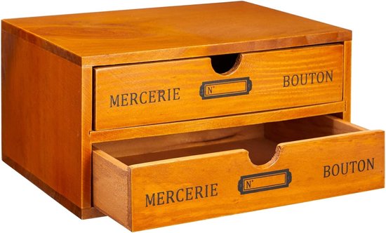 Houten ladekast met 2 vakken Mini Franse vintage stijl ladekast Bruin ...