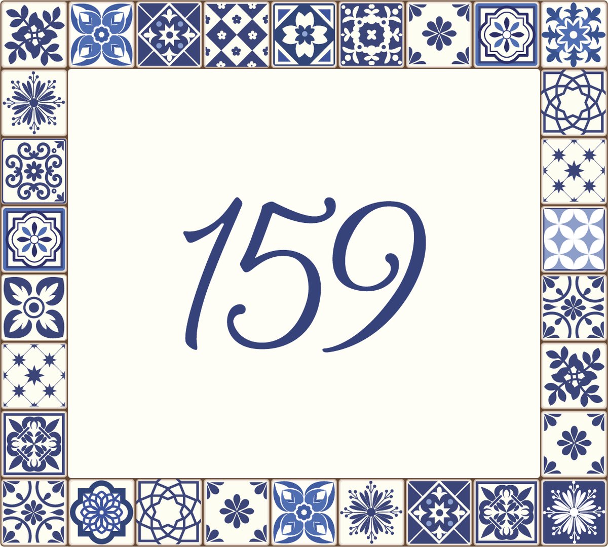 Huisnummerbord nummer 159 | Huisnummer 159 |Geblokt delfts blauw ...