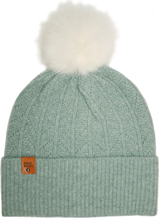 Stone Valley Merino Wol Beanie in Groen met Pompon | bol