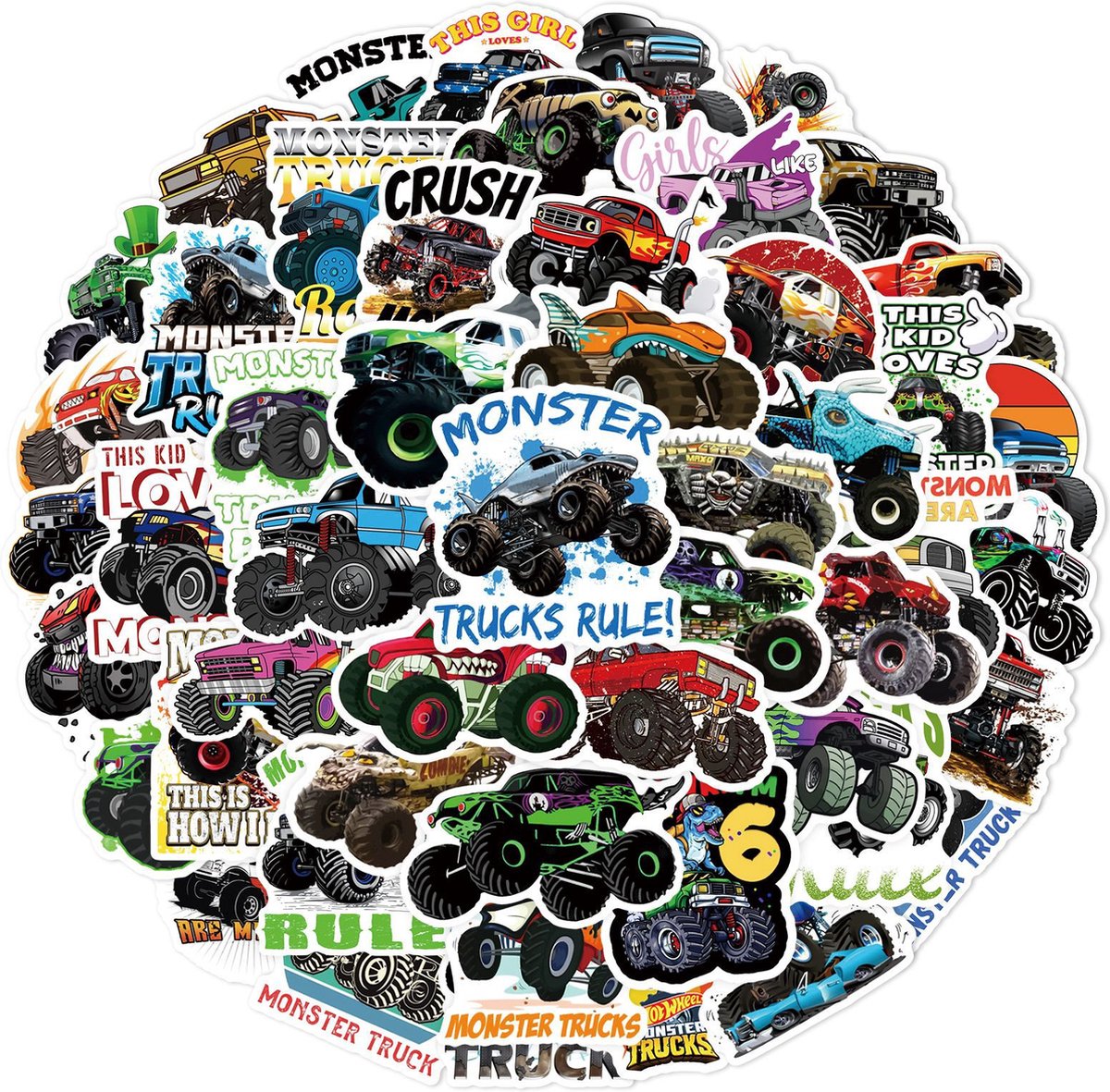 Monstertruck Stickers - Set van 50 stoere stickers voor laptop, auto ...