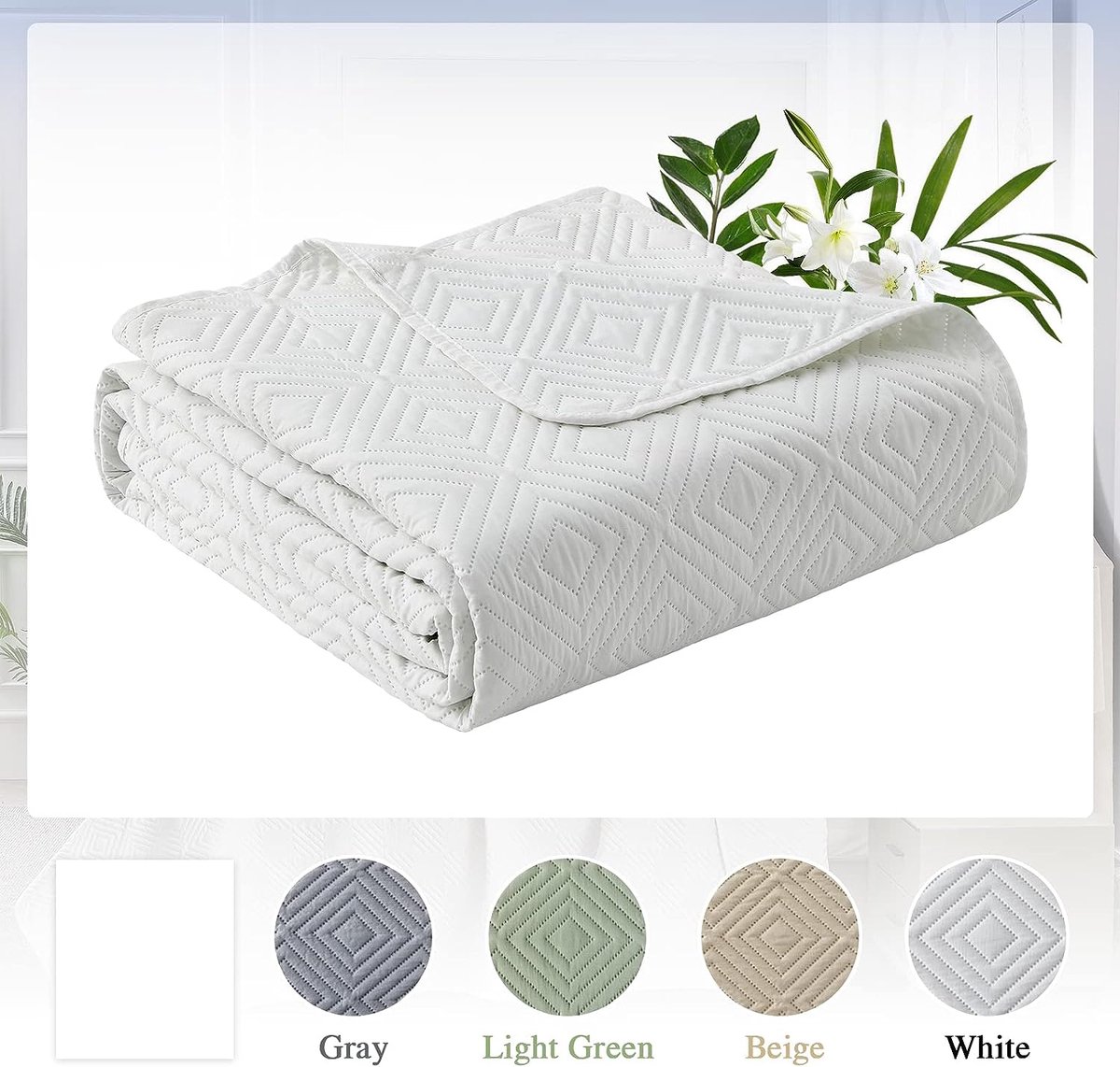 Sprei, bedsprei 240 x 260 cm, wit, spreien van microvezel, bedsprei set ...