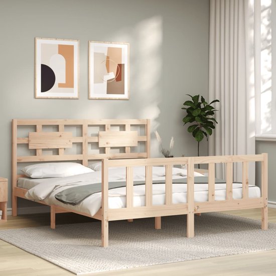 The Living Store Bedframe met hoofdbord massief hout 160x200 cm ...