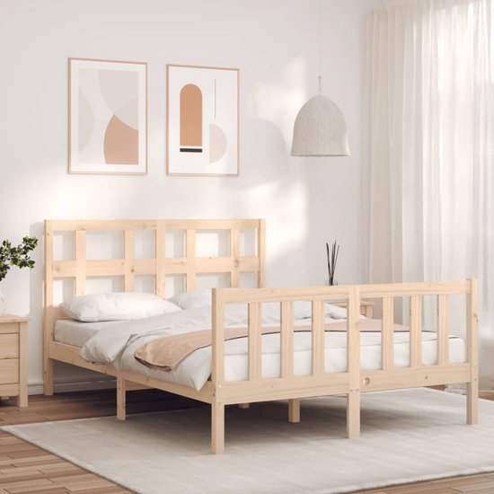 The Living Store Bedframe met hoofdbord massief hout 140x190 cm ...