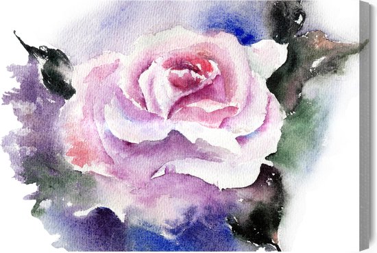 Schilderijkoning - Canvas Schilderij Mooie Roos Geschilderd Met Waterverf - 120 x 80 cm | bol