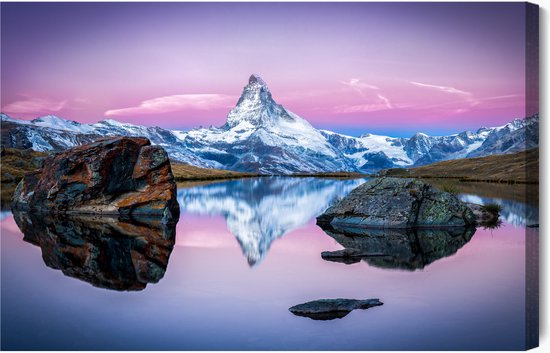 Schilderijkoning - Canvas Schilderij Meer In De Bergen - 120 x 80 cm | bol