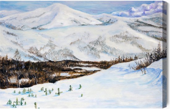 Schilderijkoning - Canvas Schilderij Landschap Met Besneeuwde Bergen - 120 x 80 cm | bol.com