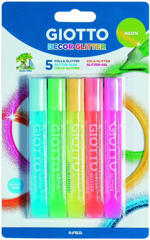 Giotto 5 tubes glitterlijm 10,5ml - Neon | bol