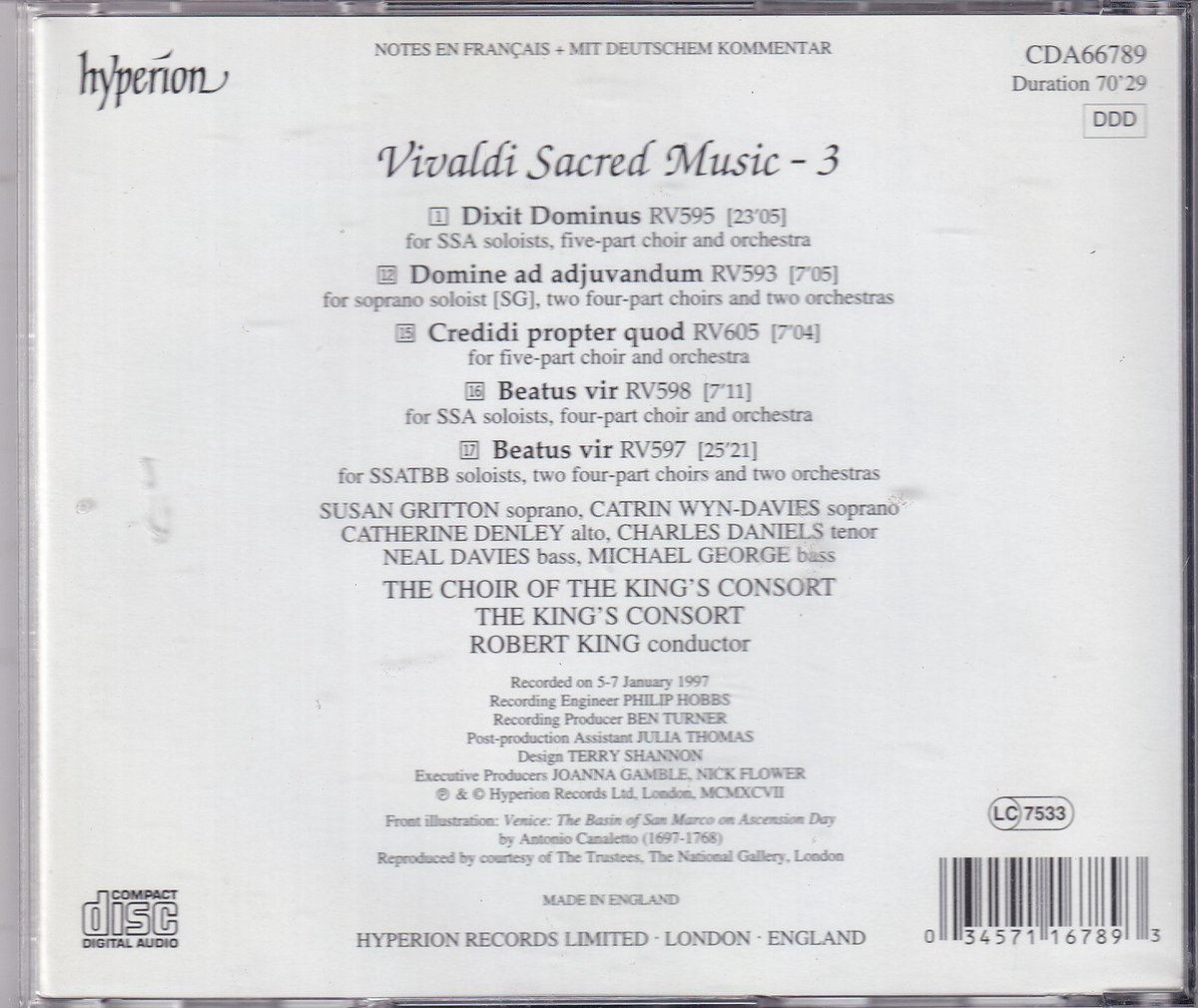 Sacred Music 3 - Antonio Vivaldi - The Choir of the King's Consort en ...