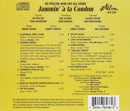 Ed Polcer And His All Stars - Jammin' à la Condon (CD), Ed Polcer And ...