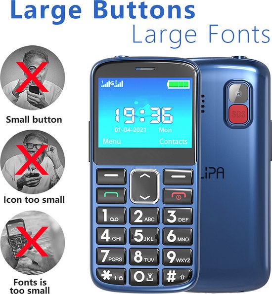 LIPA F70 senioren telefoon 4G - Mobiel gsm met SOS noodknop - Docking ...