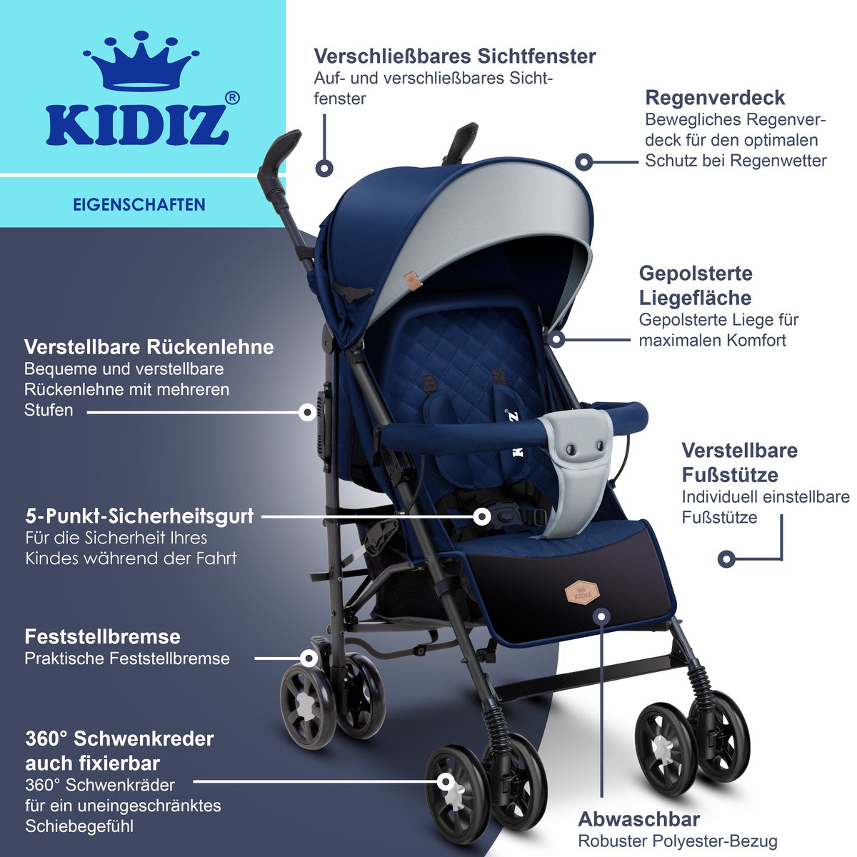 KIDIZ® Kinderwagen / Wandelwagen City-Pro Buggy Kinderbuggy Opvouwbaar ...