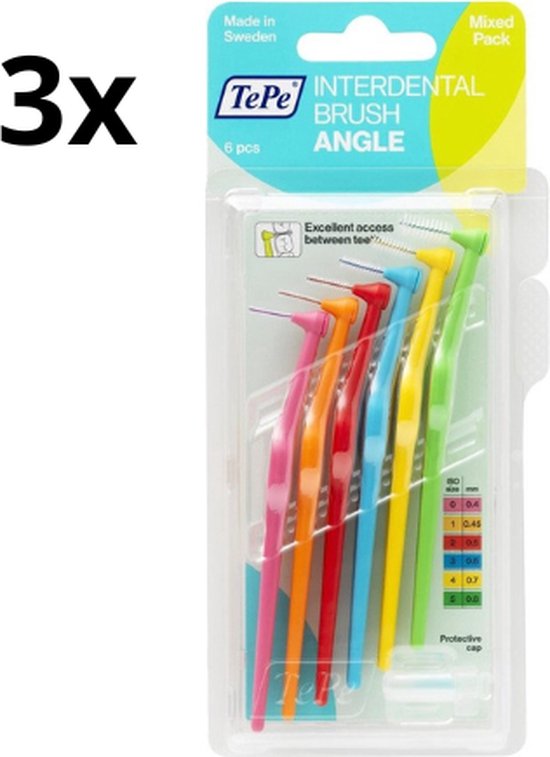 TePe Angle Gemengd (alle maten) - 3 x 6 stuks - Voordeelverpakking | bol