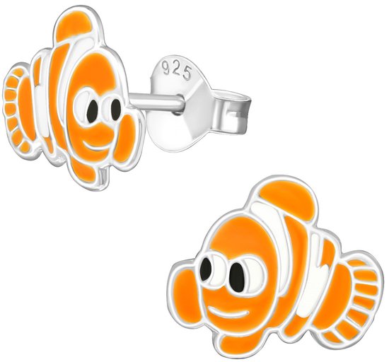 Joy|S - Zilveren vis oorbellen - 9 x 8 mm - clownvis - Nemo oorknoppen ...