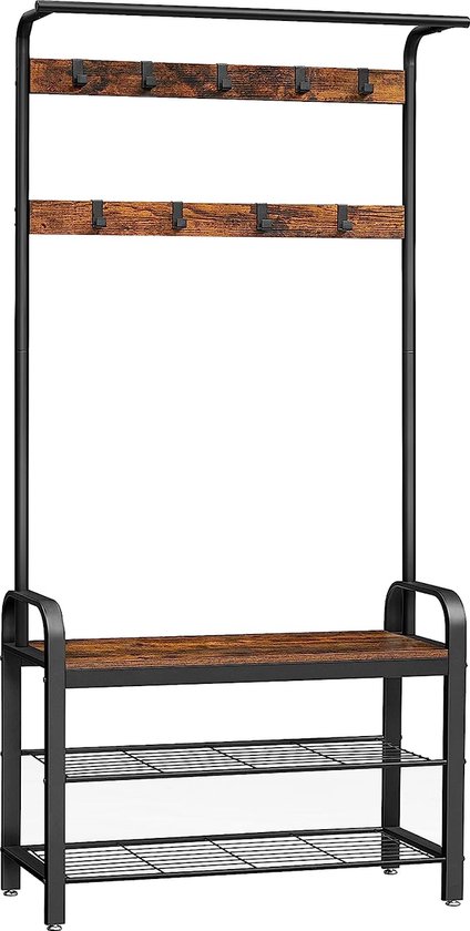 Industrieel Design Kapstok Met Schoenenrek, Bankje, Kleerhanger En 9 ...