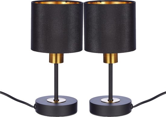 Zwart gouden LED Tafellampen met schakelaar - Nachtlampen - 26 cm - Set ...