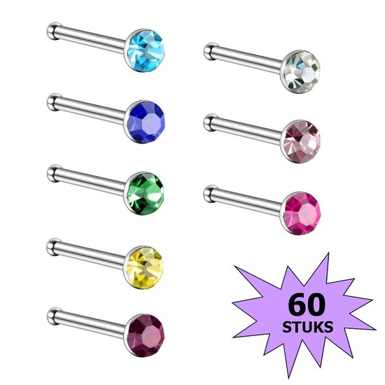 Fako Bijoux® - Neuspiercing - Staafje Kristal - 3.0mm - Gekleurd - 60 ...