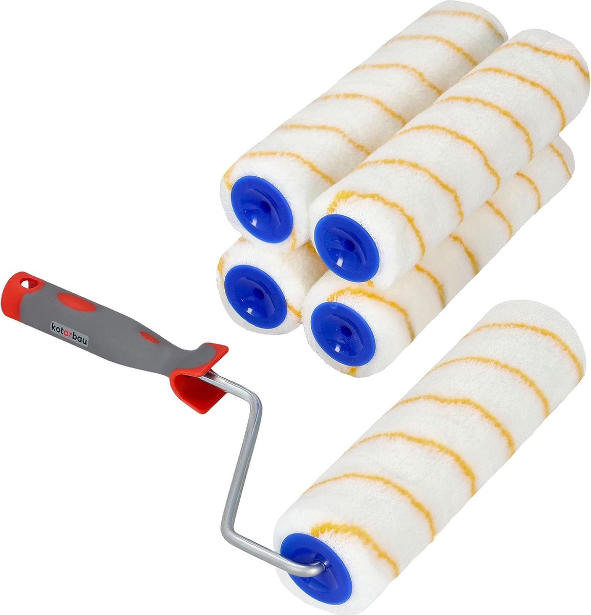 Set van 5 verfrollers, geeldraad, 250 mm, met rubberen greep ...