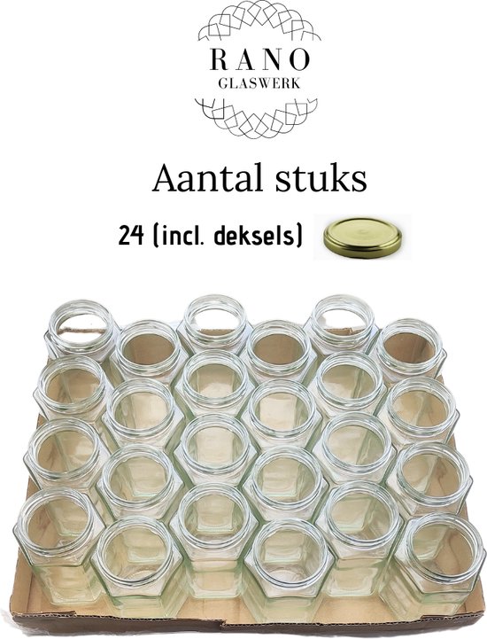 RANO - 24 stuks zeshoekige weckpot glas 288ml met sluiting - weckpotjes ...