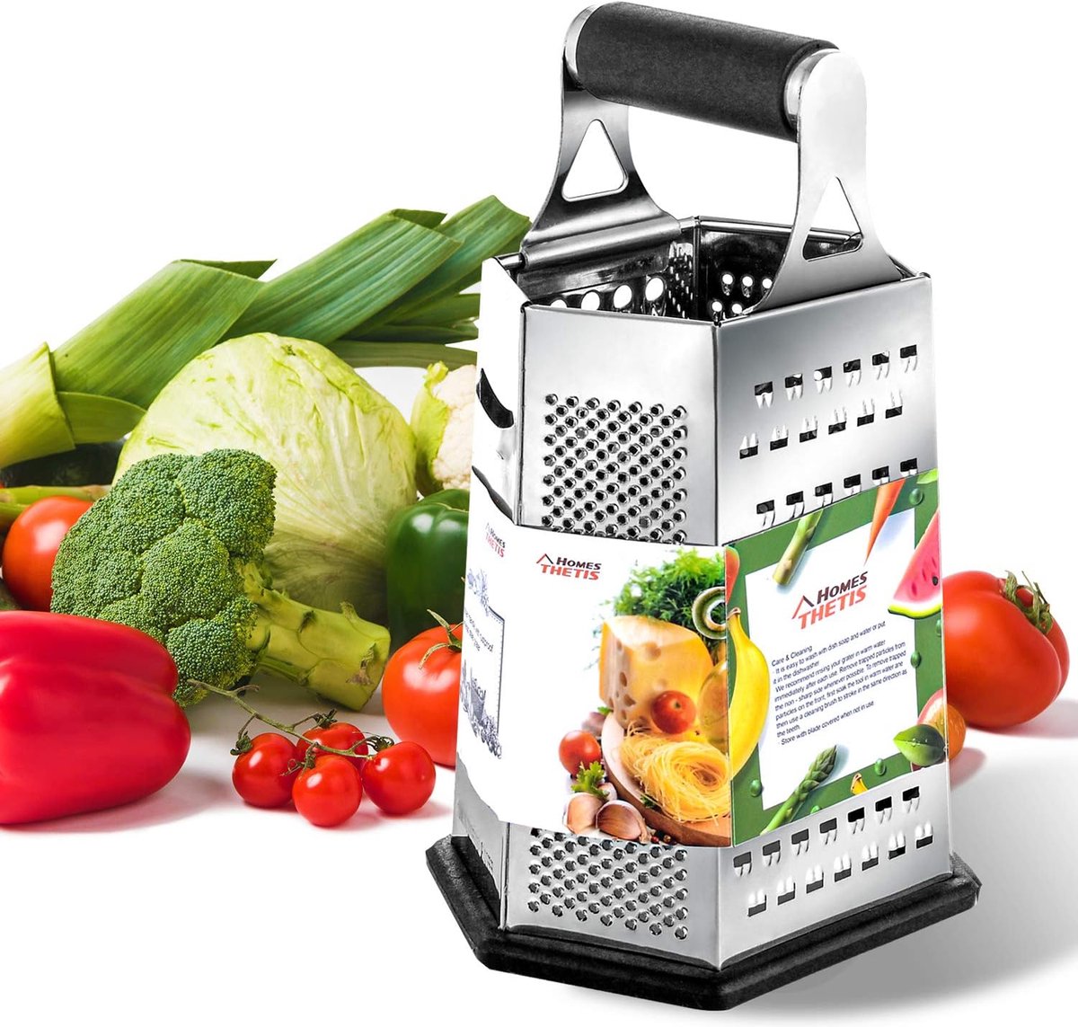 Homes Vierkante rasp roestvrij staal, multirasp keukenrasp met 6 ...