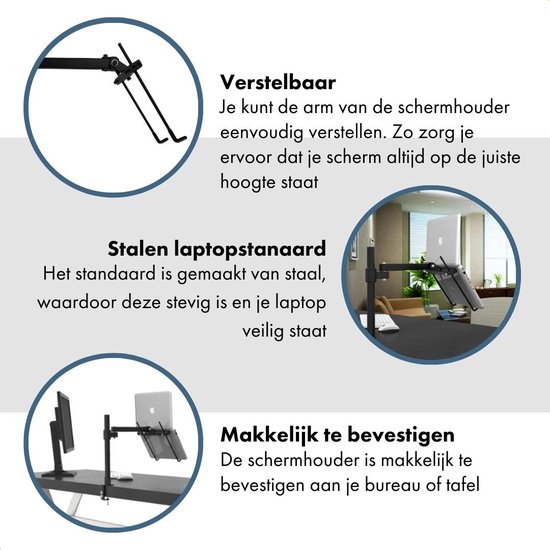 QUVIO Laptop beugel - Schermhouder met arm voor aan een bureau ...