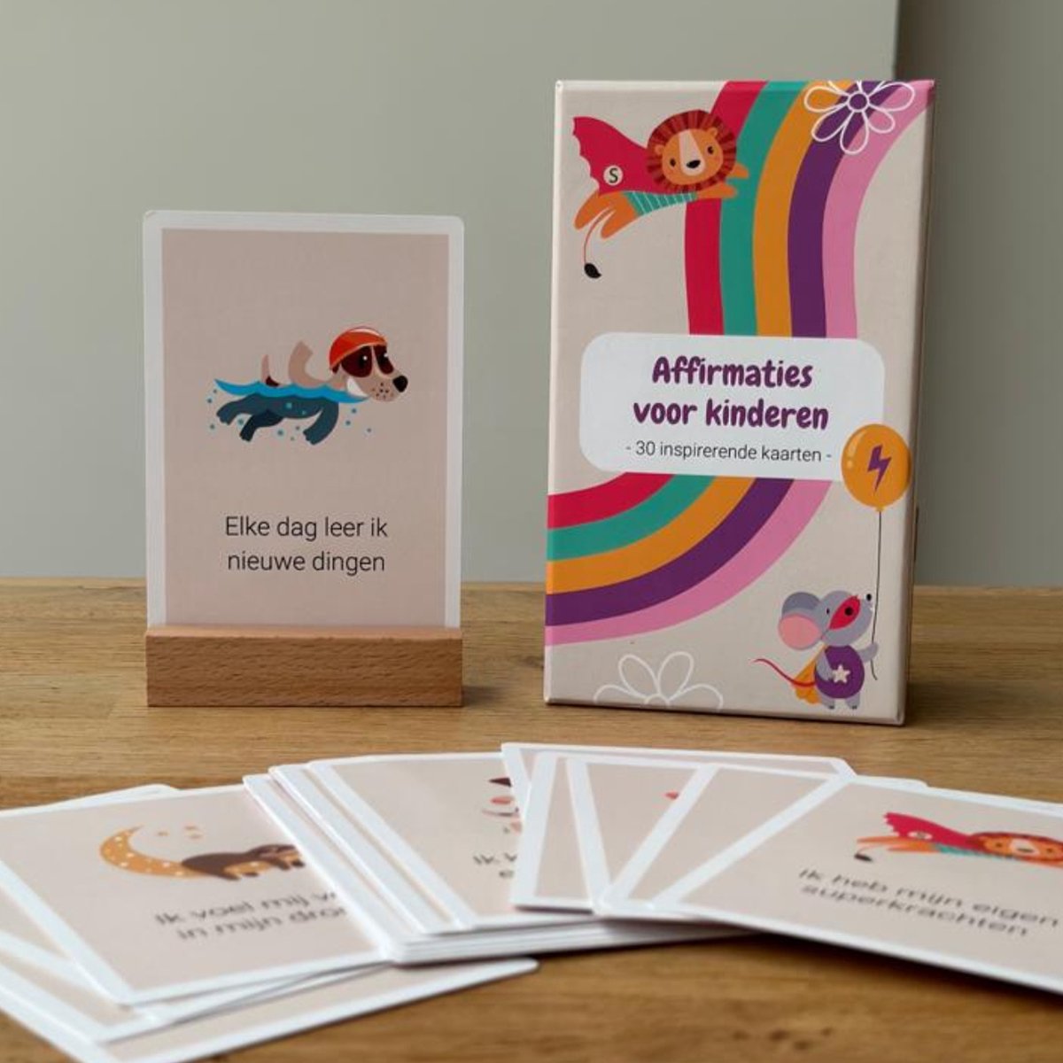 Affirmatiekaarten voor kids (30 stuks, inclusief houten houder) - Voor ...