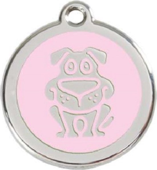 Hondenpenning-hond afdruk-groot-roze-28mm-Hondenpenning.nl | bol