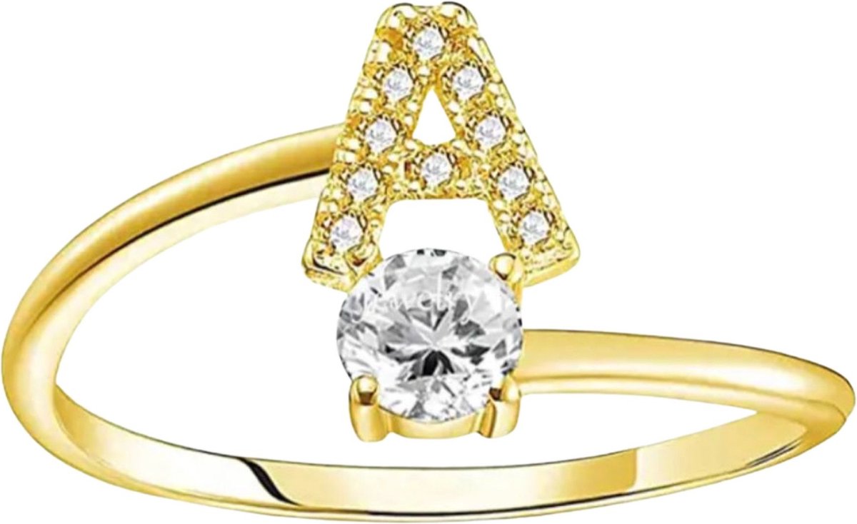 Tracelet - Zilveren Ringen - Letter ring A met zirkonia Gold ...