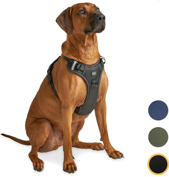Hondentuigje - Anti-Trek Tuig - Hondenharnas - Y Tuig Hond - Reflecterend - Zwart - Maat L | bol.com