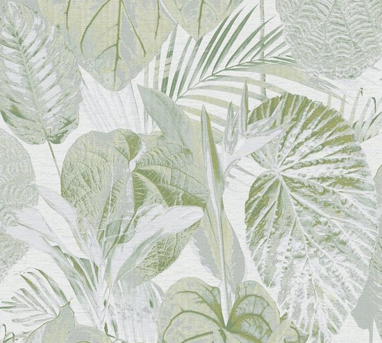 BLADEREN BEHANG | Botanisch - Groen Wit Grijs Goud - LivingWalls Famous ...