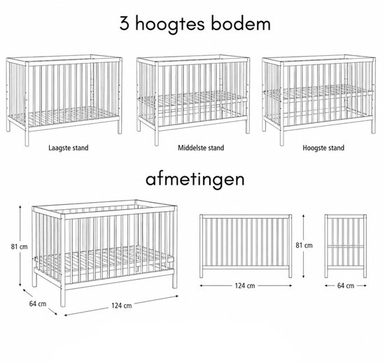 Born Lucky ® Baby Bed / Ledikant Mees 60x120 cm Met Verstelbare Bodem ...