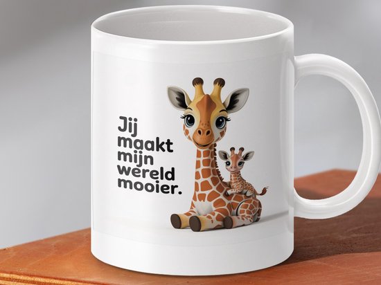 Mok Schattige Giraffe met Baby - 'Jij maakt mijn wereld mooier' Cadeau ...